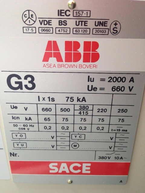 ABB SACE Novomax UXAB 233433100 GS G3 2000a Air Circuit Breaker ACB ...