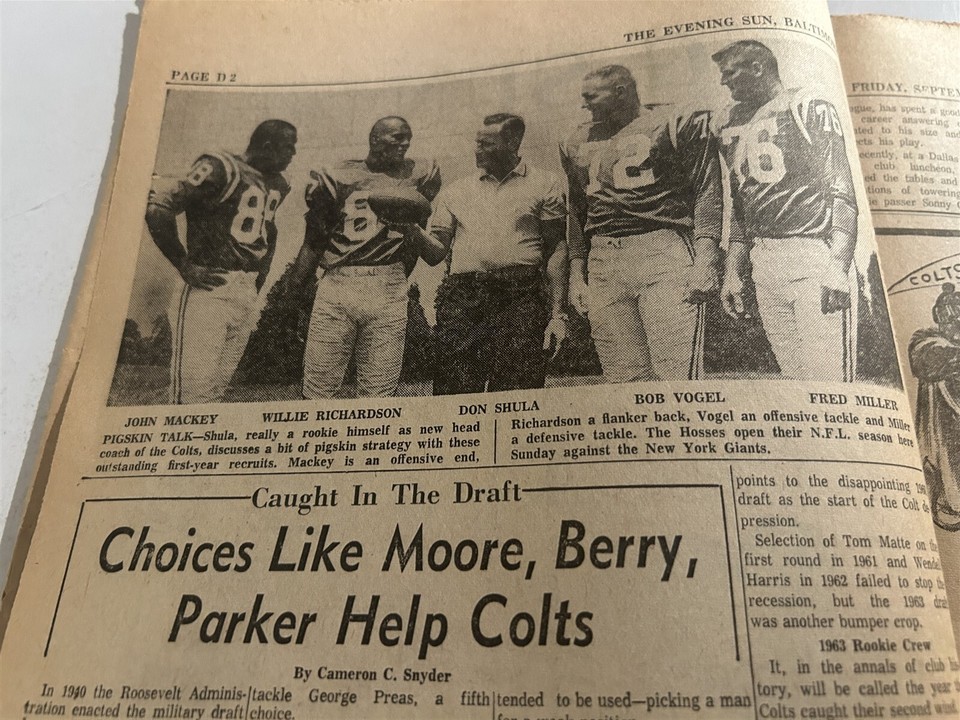 1963 The Sun Newspaper BALTIMORE Colts JOHNNY UNITAS John MACKEY Don ...