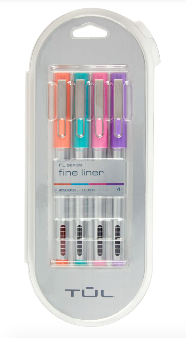TUL Fine Liner Felt Tip, 1.0 mm, Fine Point, Assort. Ink, Silver Barrel ...