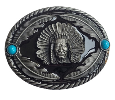 Silver Finish Western Native American Chef Turquoise Stone Belt Buckle ...