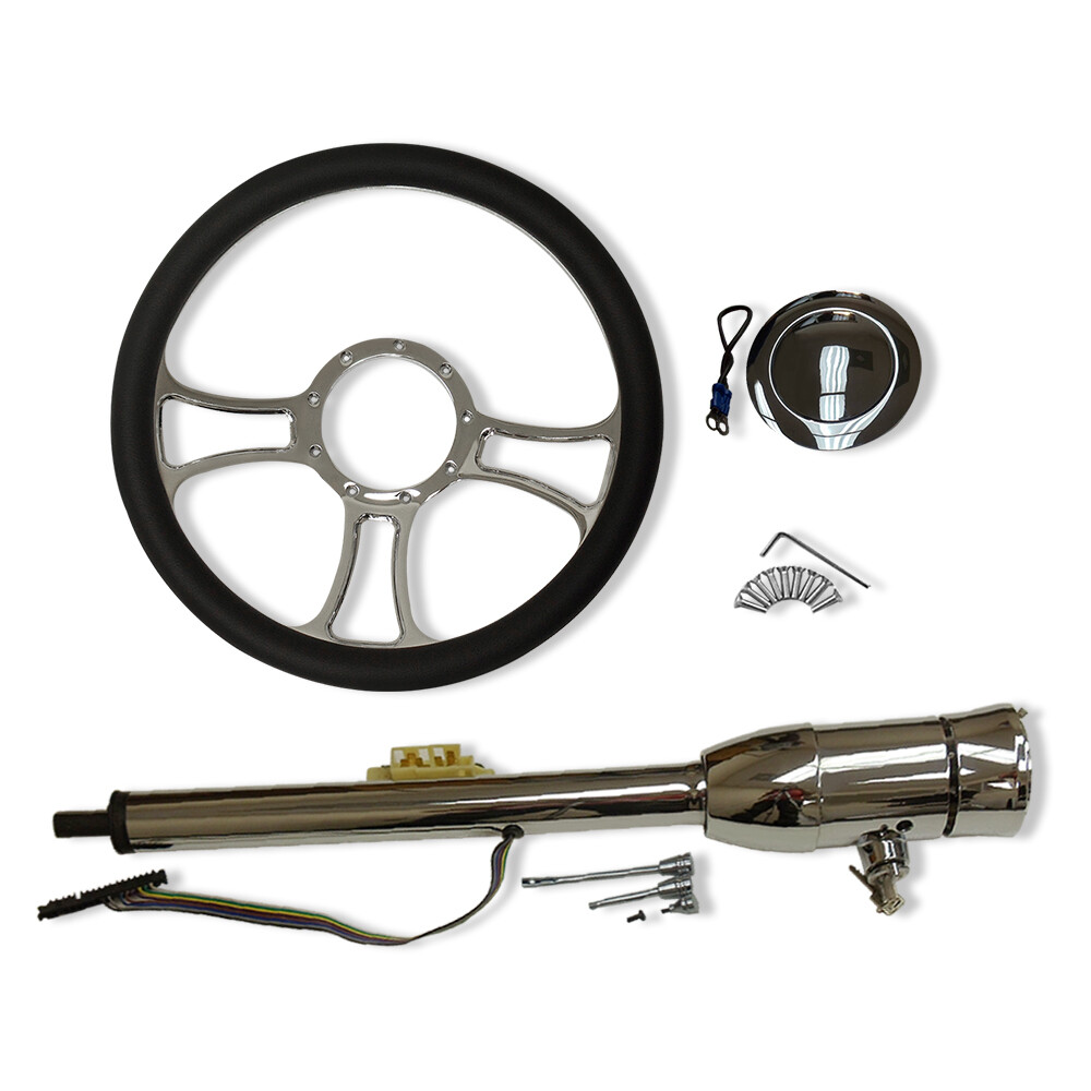 Universal 30" Tilt Manual Chrome Steering Column& 14" Trinity Steering ...