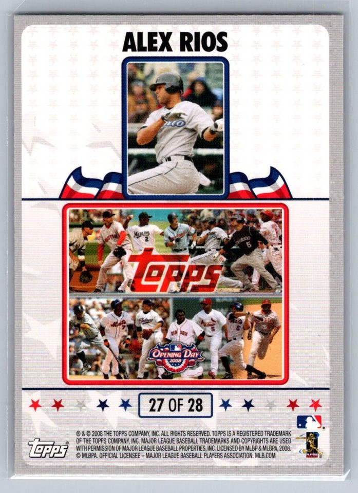 💎2008 Topps Opening Day Baseball Puzzle #27 Alex Rios - Toronto Blue ...