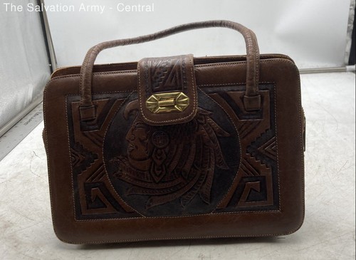 Vintage Womens Brown Leather Double Handle Rectangle Shape Shoulder Bag ...