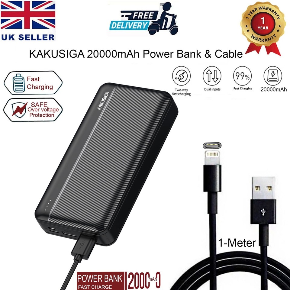 20000mAh Fast Power Potable Charging Bank Backup Battery & Cable For ...