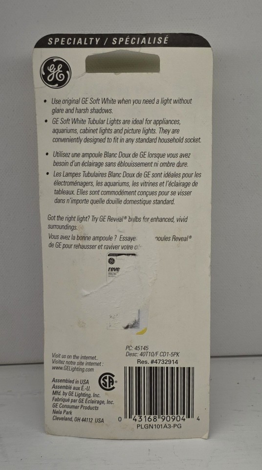 GE T10 Tube Light Bulb 40-Watt 415 Lumen Medium Base Soft White 45145 ...
