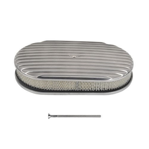 15" Oval Full Finned Polished Aluminum Air Cleaner Filter For SBC BBC ...