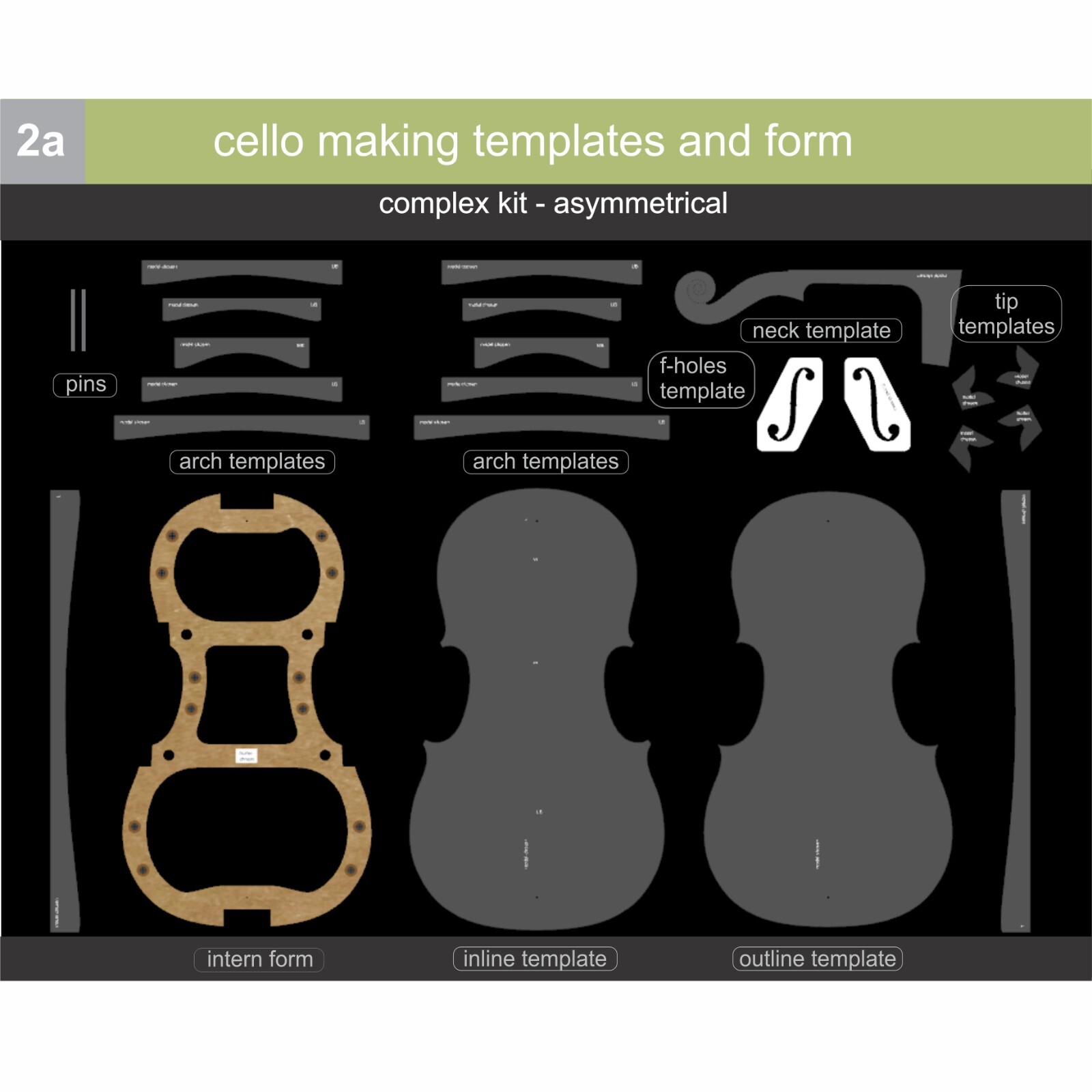2a) cello making templates - complex kit- Amati, Montagnana Stradivari ...