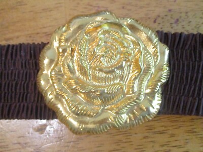 BEBE STRETCH BELT WITH LARGE METAL GOLD ROSE BUCKLE SM/ MED | eBay