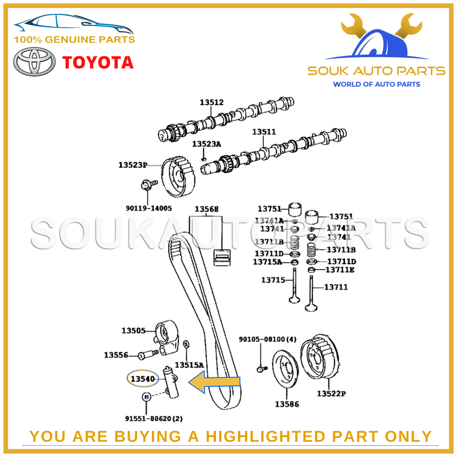 Genuine Toyota 13540-67020 Timing Cam Belt Tensioner Parts 1354067020 ...