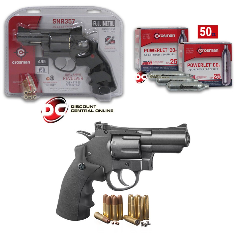Crosman Full Metal Pistol Co2 Powered Dual Ammo Snub Nose Air Revolver ...