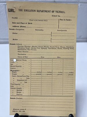 VINTAGE SCHOOL EDUCATION MEDICAL EXAMINATION CARD 1948 GIRL CARD ...
