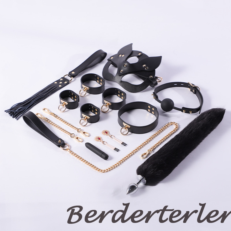 Genuine Leather Set Handcuff Collar Gag Tail Plug Restraint Set For ...
