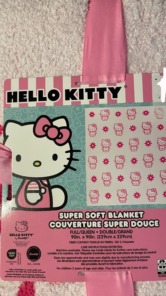 New Hello Kitty Pink Reversible 90 x 90 Plush Full/Queen Super Soft ...