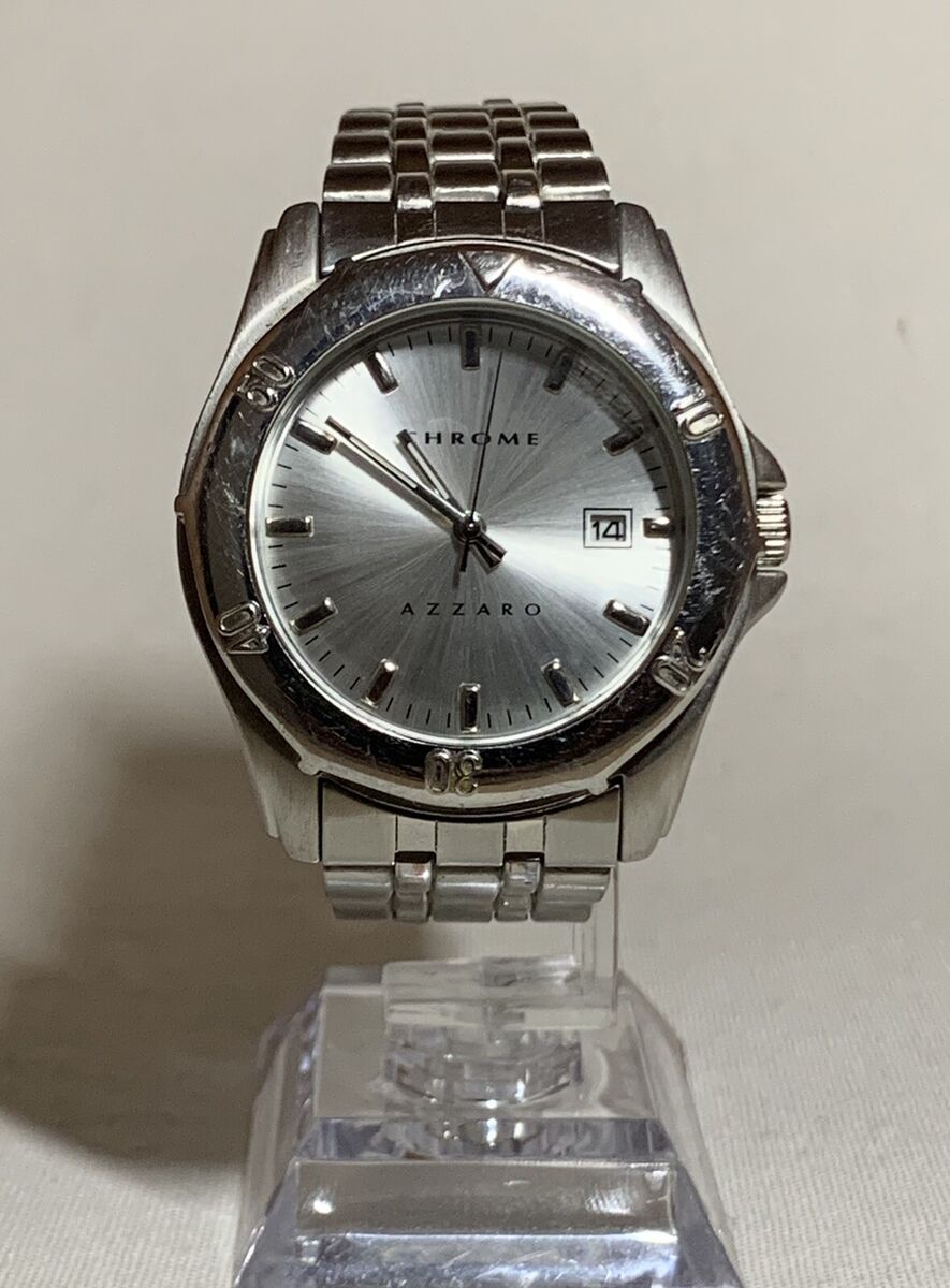 Chrome By Azzaro Men's Silver Tone Watch With Date Indicator Chrome By Azzaro Men's Silver Tone Watch With Date Indicator