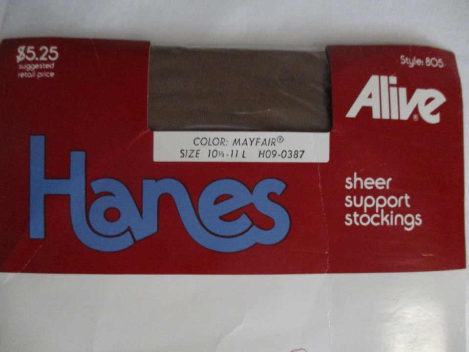 1PR VINTAGE HANES ALIVE RHT SUPPORT SHEER NYLON STOCKINGS 10 1/2-11 ...