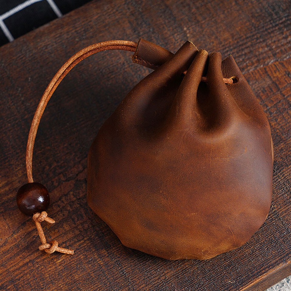 Drawstring Bag Genuine Leather Wallet Coin Pouch Case Purse For Men ...