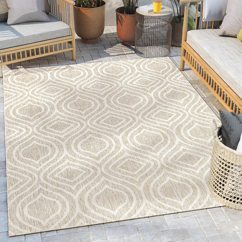 Indoor/Outdoor Area Rug 7'10" X 9'10" Ludo Beige Modern Moroccan ...