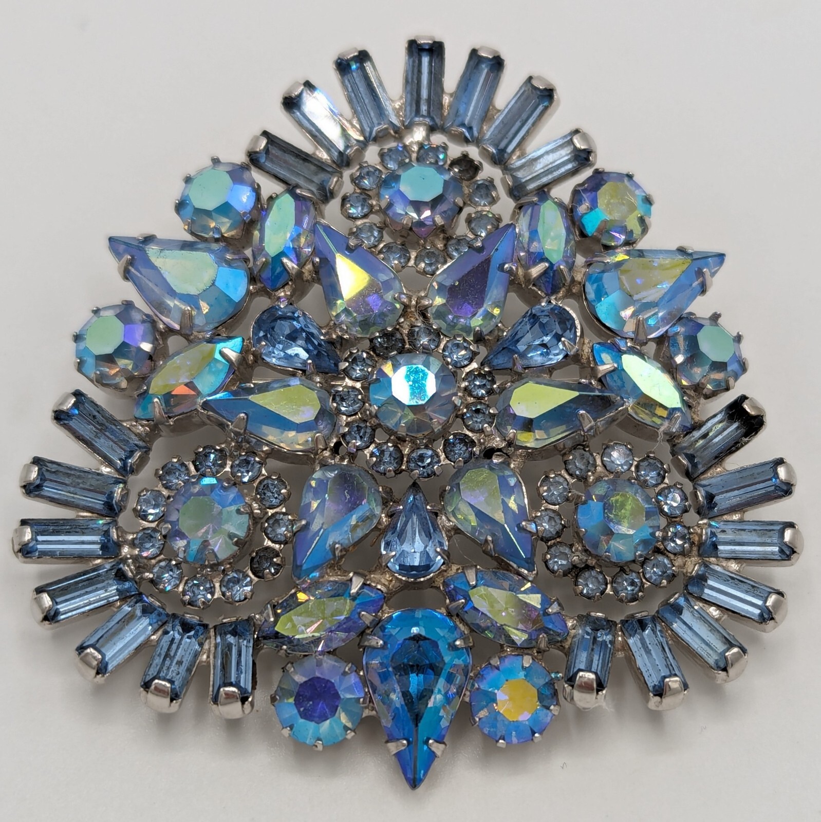 Vintage Icy Blue Rhinestone Brooch Rhodium Plated Hig… - Gem