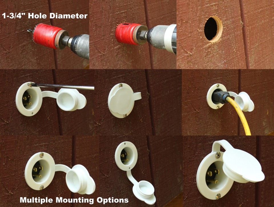 Trailer 15A 110 120V Ac RV Marine Power Flanged Inlet Port Plug + 20 ...