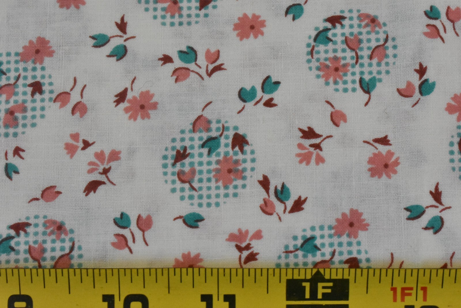 By 1/2 Yd, Vintage, Peach & Turquoise Calico on Cream Quilt Cotton ...