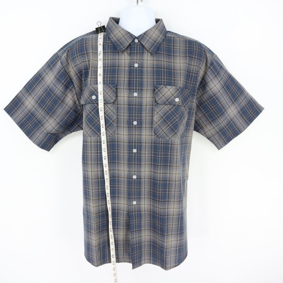 Bic Mac Workwear Button Up Mens Size XL Blue Check Polyester Blend ...