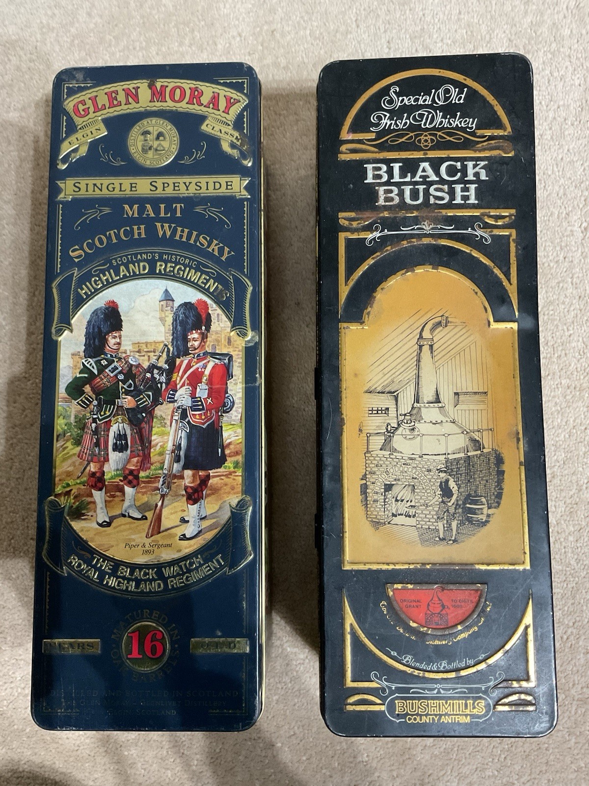 Vintage Whisky Tins Glen Moray And Bushmills Black Bush | eBay UK
