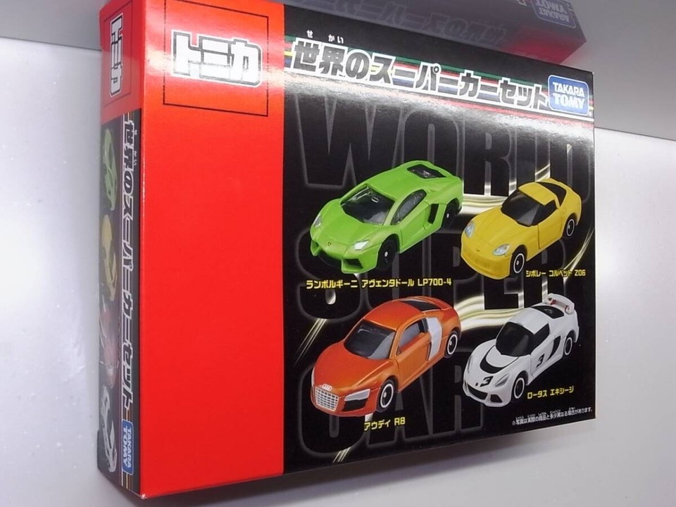 Tomica World Supercar Set Aventa LP700-4, Corvette Z06, Audi R8, Lotus ...