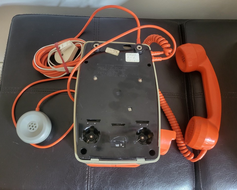 Vintage Orange Push Button Telephone With Listening Extension - working ...