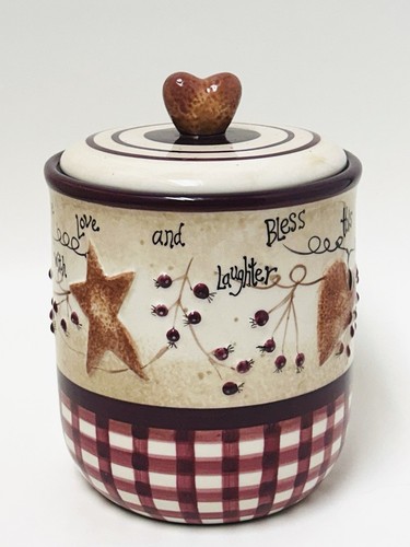 Linda Spivey Hearts and Stars Canister Treat Jar MINT 🤎 Farmhouse ...