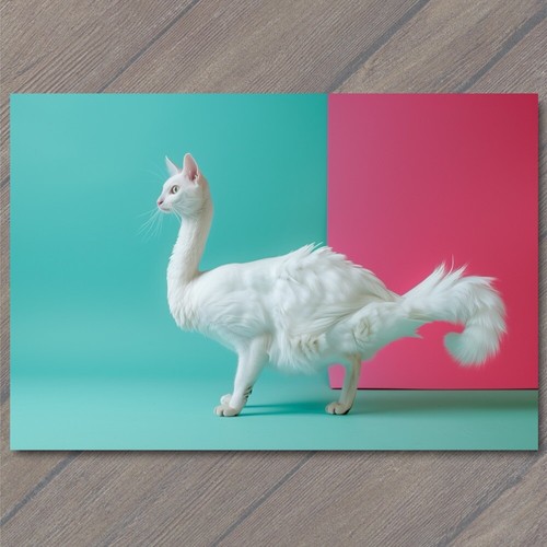 POSTCARD Cat Swan Hybrid Animal Weird Strange Unusual Creepy White ...
