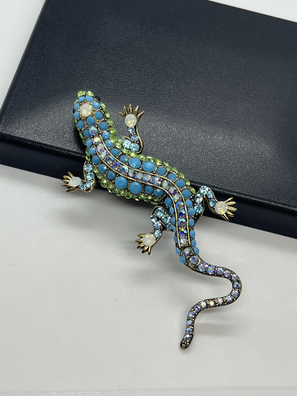 Vintage rhinestone lizard gecko reptile brooch pin au… - Gem