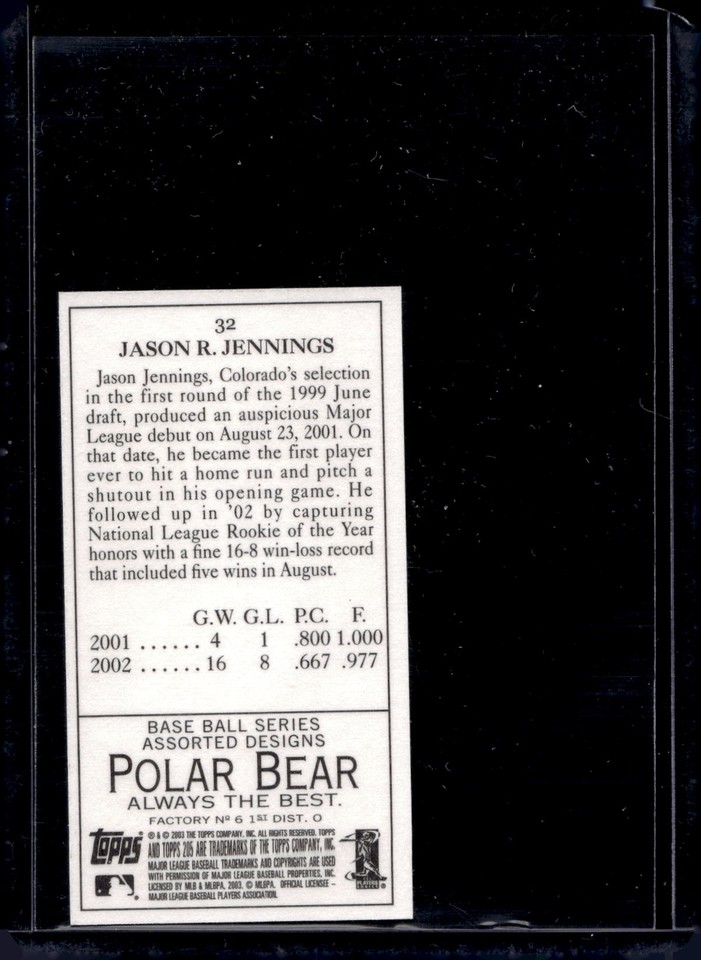 2003 Topps 205 Jason Jennings Polar Bear #32 - Colorado Rockies | eBay