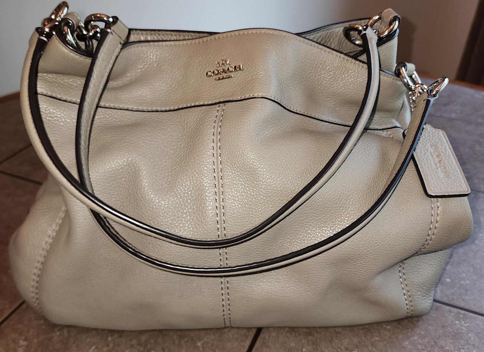 Coach Lexy Grey Pebbled Leather Shoulder Bag - Gem