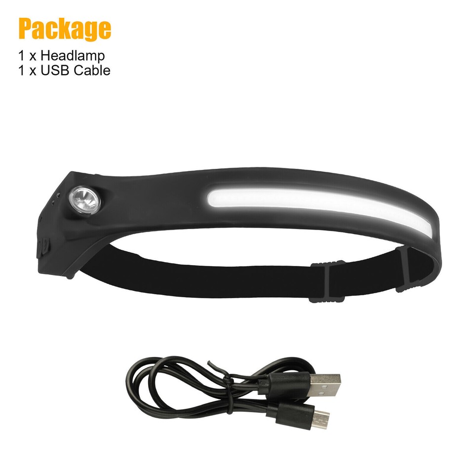 COB LED Headlamp USB Rechargeable Headlight Bar Head Band Torch Work ...