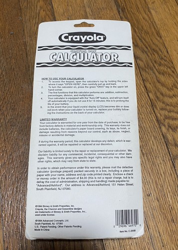 Vintage Crayola Crayon Calculator 1994 Advanced Concepts for sale ...