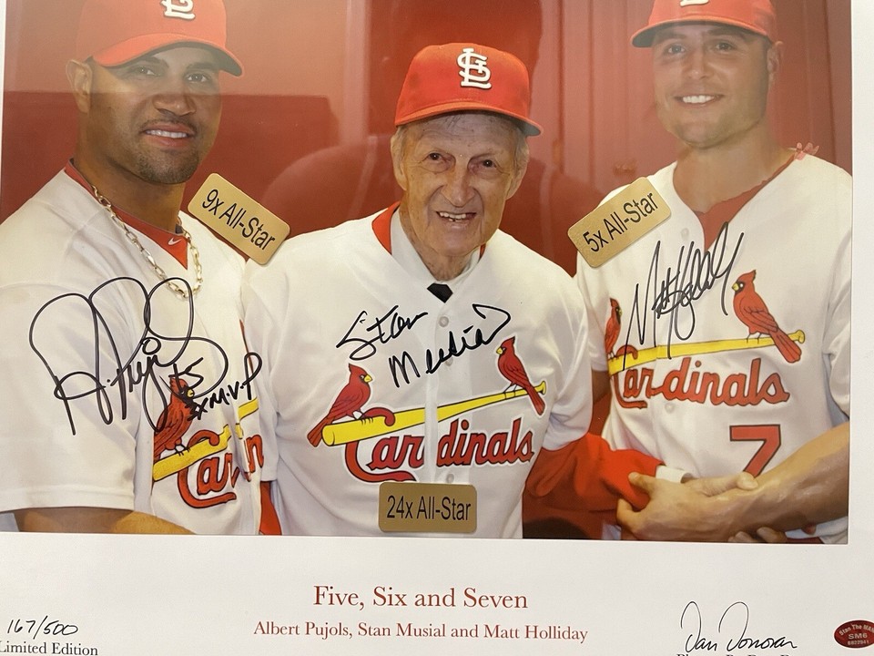Albert Pujols Stan Musial Matt Holliday Triple Signed 5-6-7 Photo STL ...