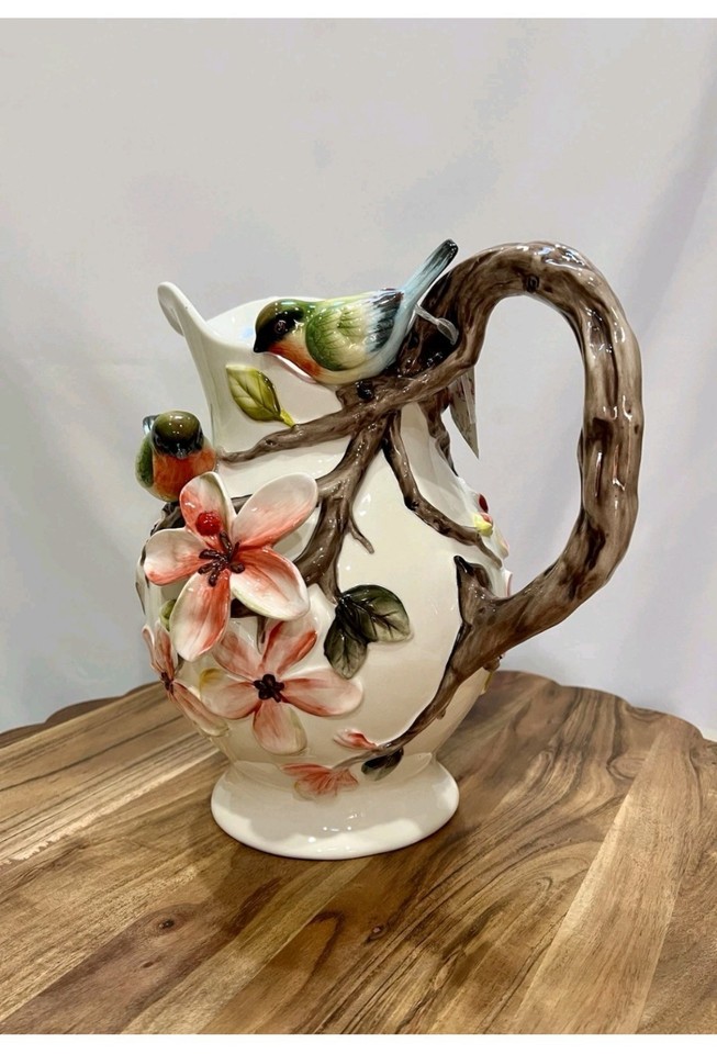BOTANICAL COLLECTION BY CORNER RUBY STUNNING 3D PITCHER WITH FLOWERS ...