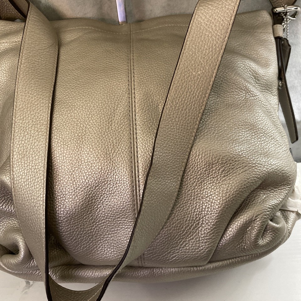 Coach F15064 Duffle Purse/Bag Metallic Silver Pebble Leather Crossbody ...