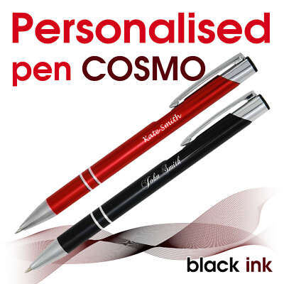Personalised metal pen COSMO black ink Christmas Teacher gift School ...