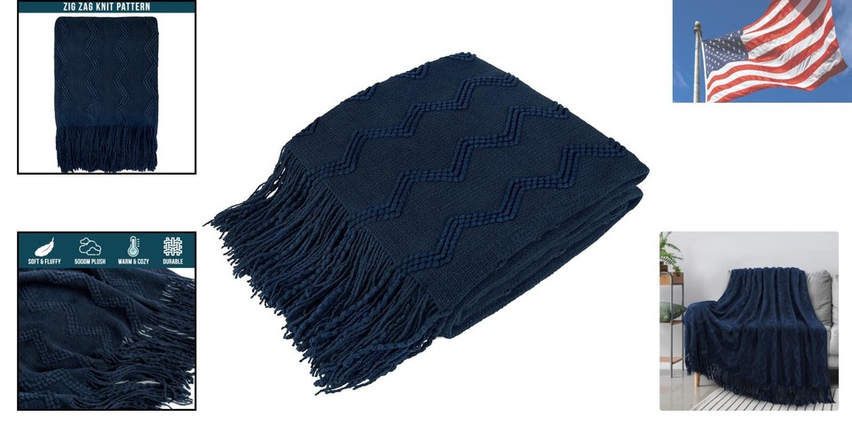 Luxury Soft Navy Blue Knitted Throw Blanket - Ideal for Living Room or ...