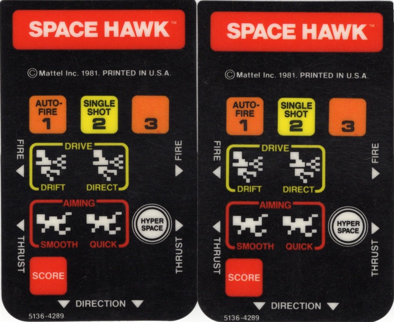 Space Hawk - Pair of Intellivision Controller Overlays ONLY - Mattel ...