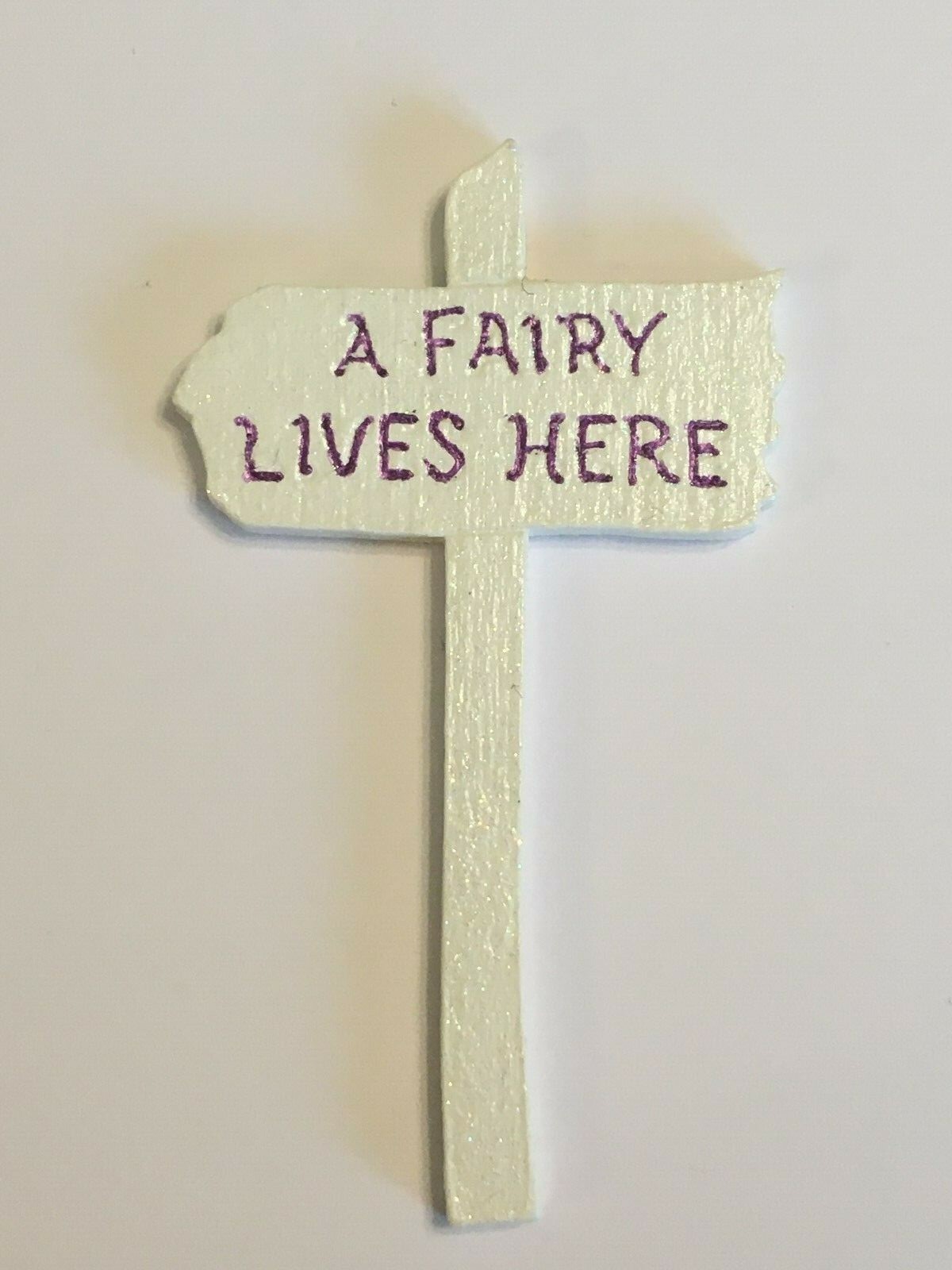 Wooden A FAIRY LIVES HERE Sign Post - Fairy Door Accessory - Fairy ...