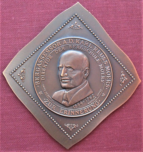 Bergbau-Medaille „Karl Reuss, Bergschule Moers“, 1978, Kupfer, 6x6cm ...