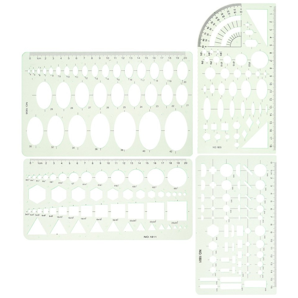 4 Pcs Drawing Rulers for Artists Plastic Circle Drafting Desktop Tool ...