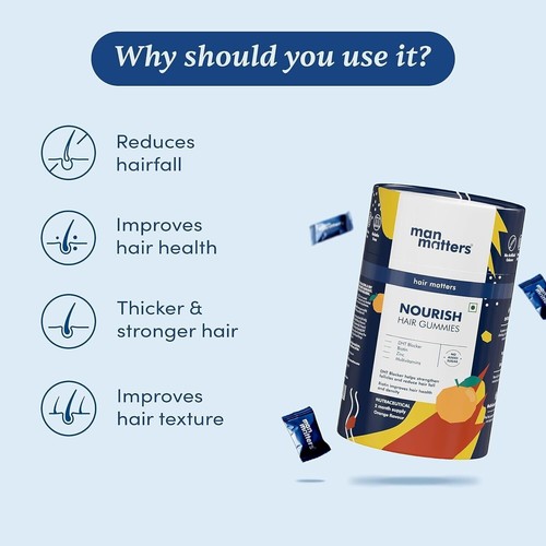 Man Matters Biotin Hair (60 Gummies) with DHT Blocker Sugar Free Orange ...