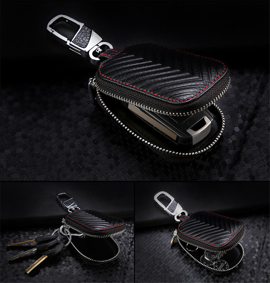 1x Car Key Chain Bag Genuine Leather Coin Holder Case Cover Wallet ...