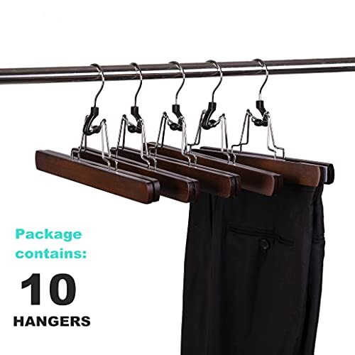 Walnut Wooden Pants Hangers 10 Pack, Wood Clamp Hangers with Non Slip ...