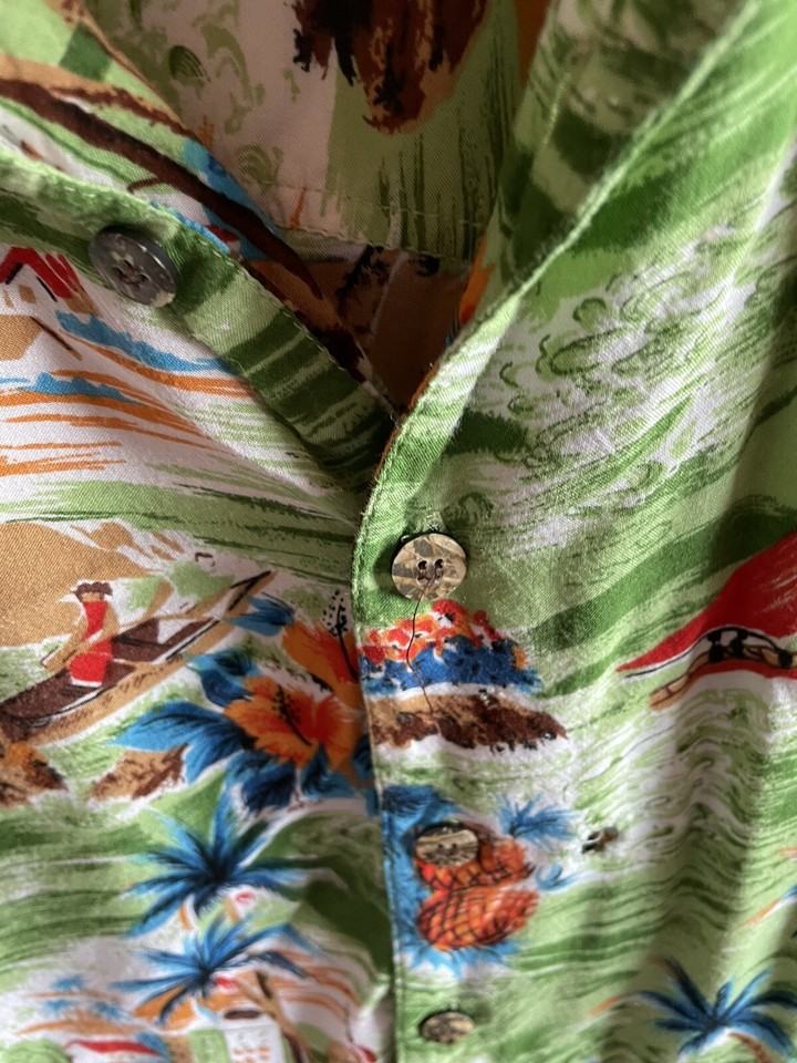 Presence Clothing CO Hawaiian Shirt Men SZ XLARGE Green Palm Trees ...