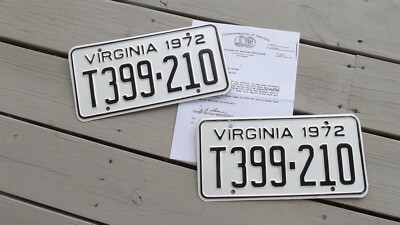 Virginia License Plates 1972 Original Error With DMV Letter T399-210 | eBay