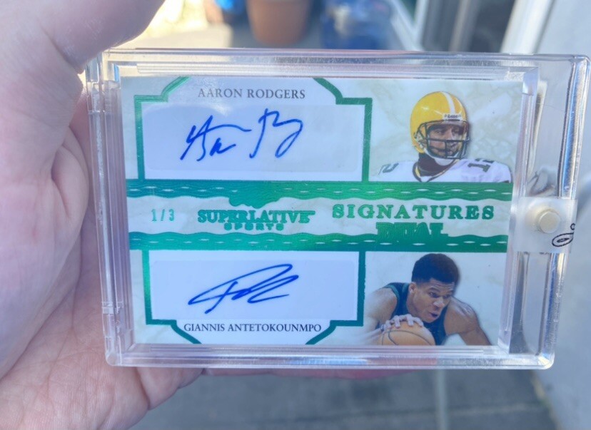 Aaron Rodgers / Giannis Antetokounmpo Leaf Superlative Signatures Dual ...
